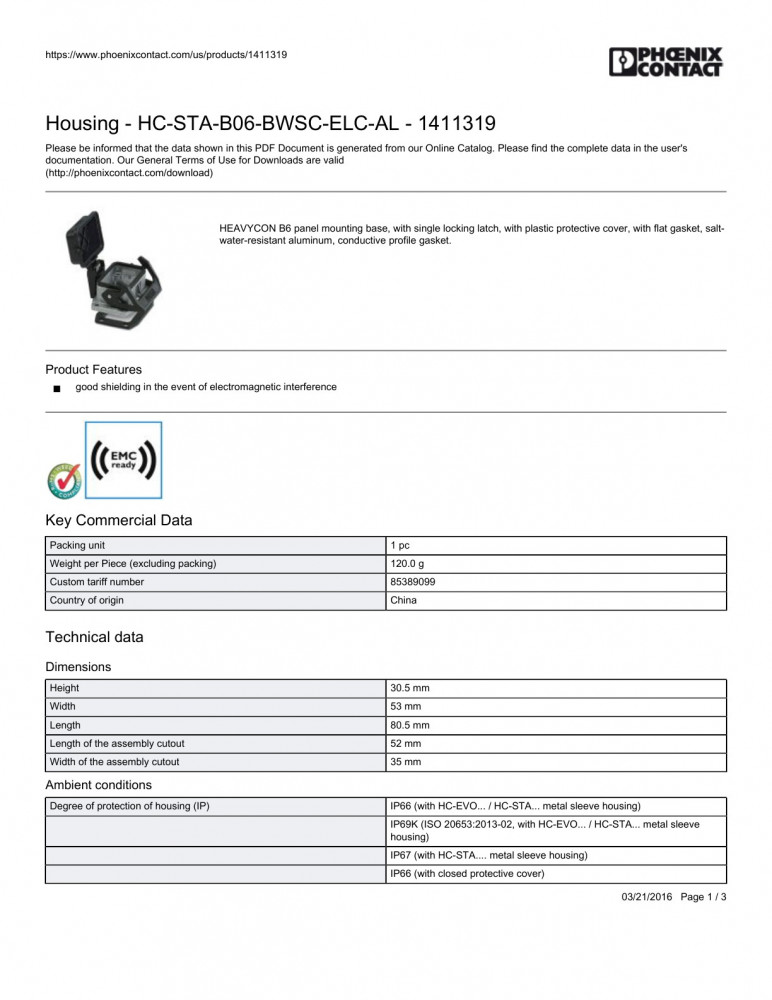 Phoenix Contact 1411319 product document image 1