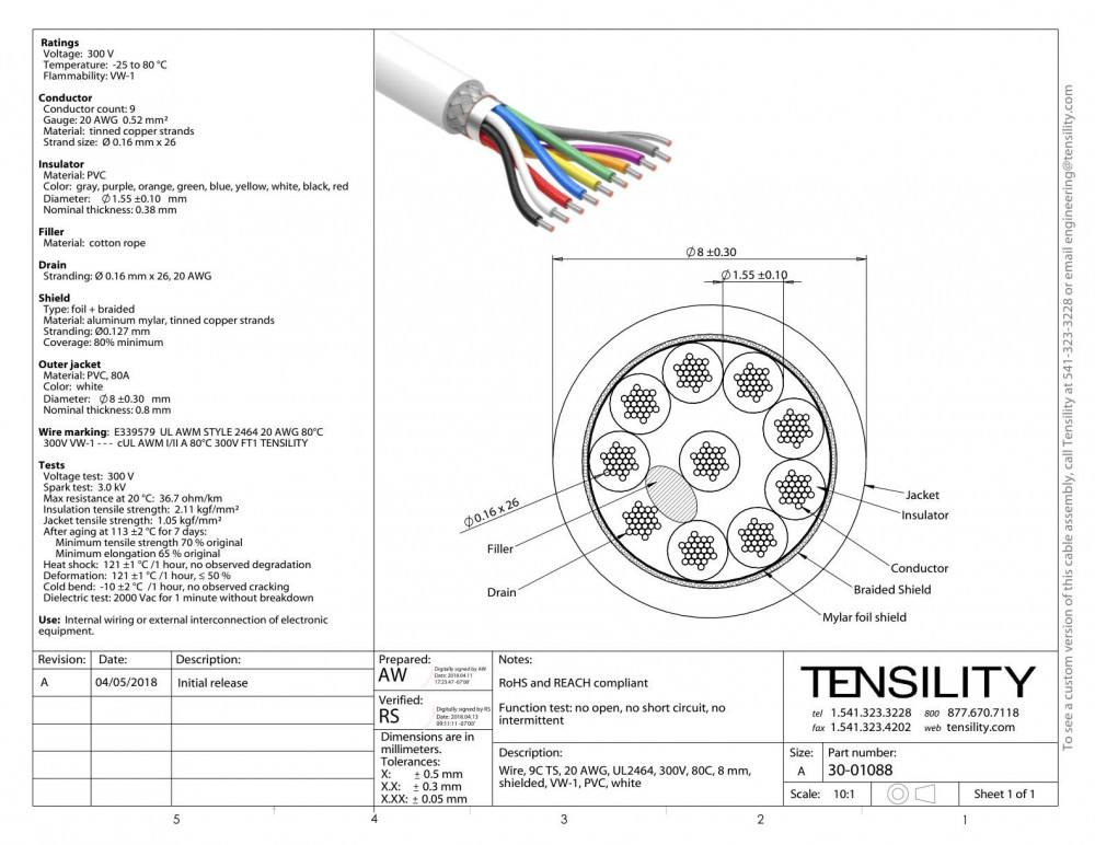 Tensility 30-01088 cable product drawing