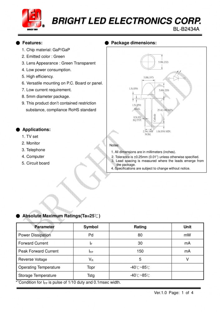 BL-B2434A datasheet page 1