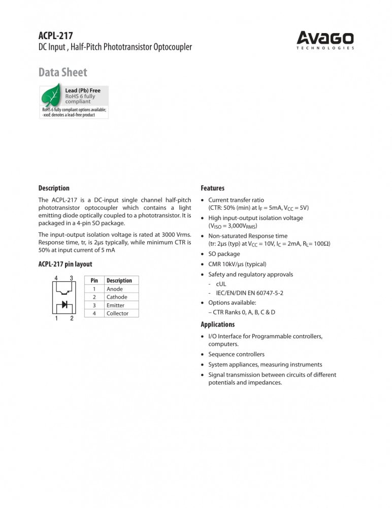 ACPL-217 datasheet page 1