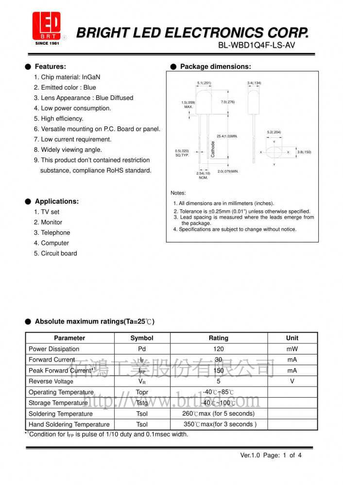 BL-WBD1Q4F-LS-AV technical document, page 1