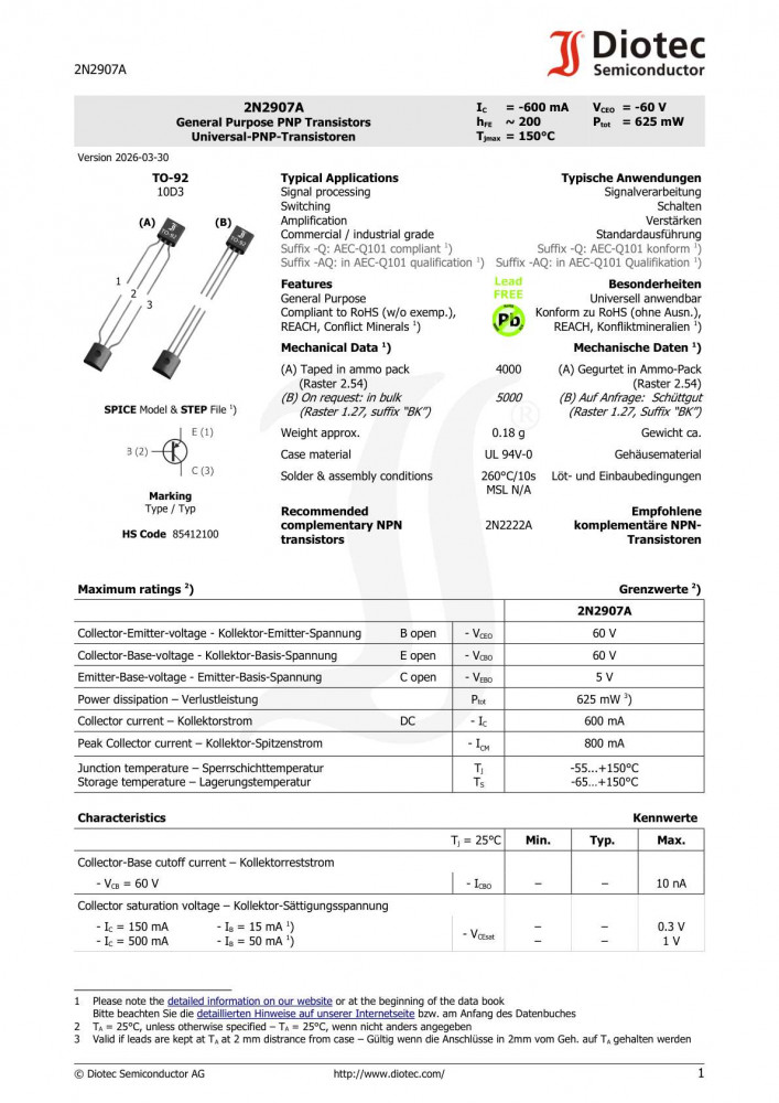 2N2907A technical document image, page 1