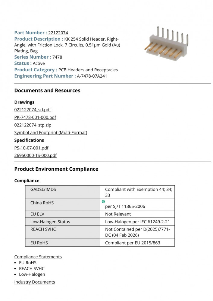 MOLEX 22122074 product documentation image 1