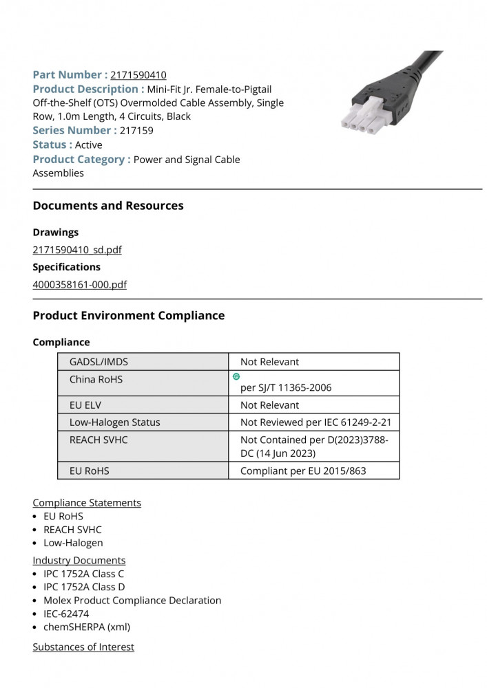 Technical document image 1 for MOLEX 2171590410