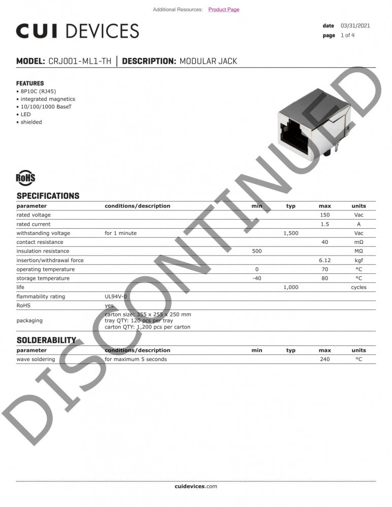 CRJ001-ML1-TH datasheet page 1