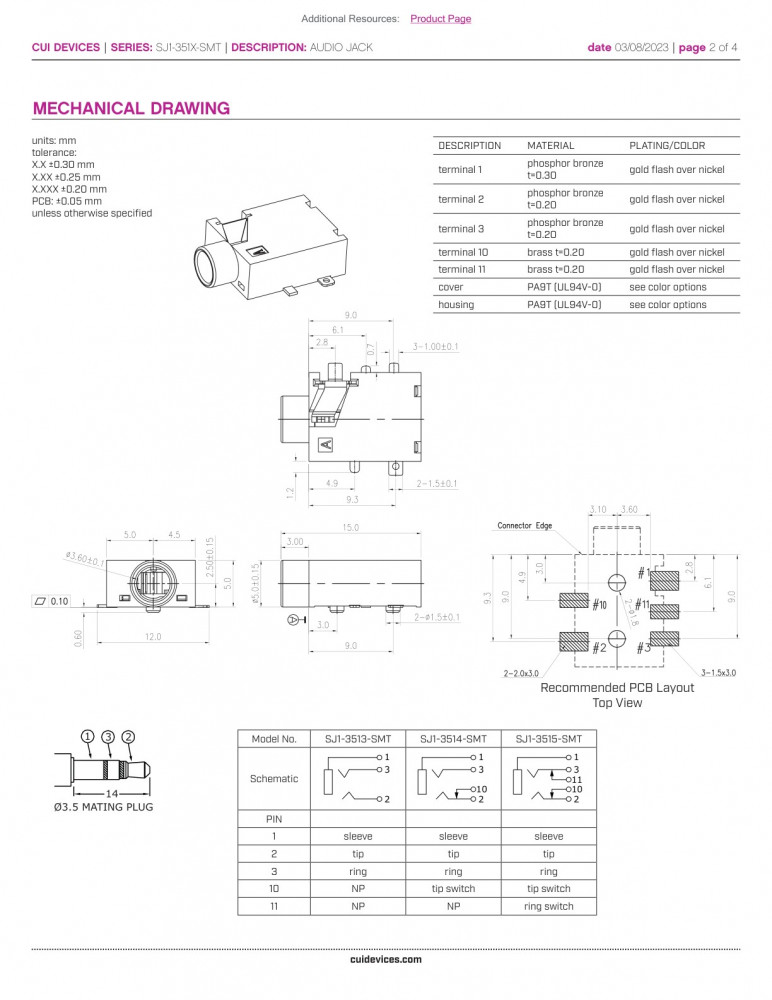 SJ1-3515-SMT-TR-BE datasheet page 2