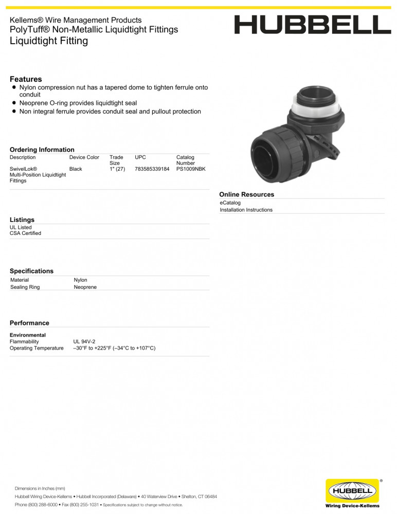 Burndy PS1009NBK product documentation image