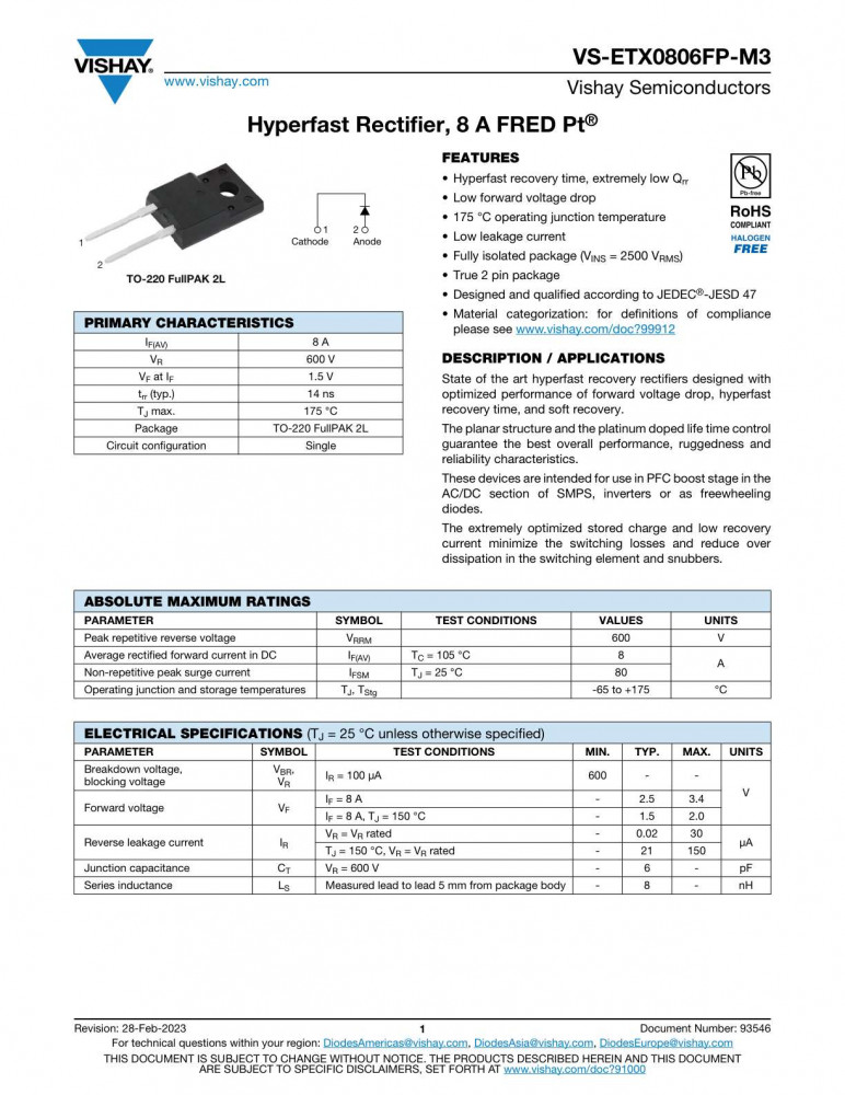 VS-ETX0806FP-M3 datasheet page 1