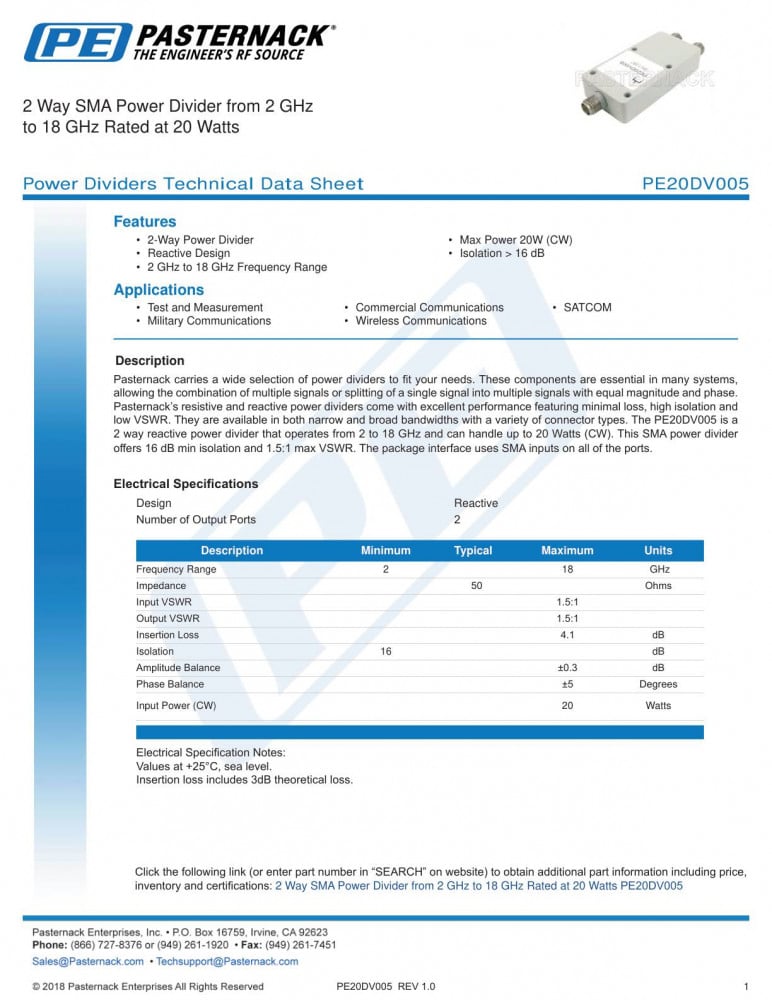 PE20DV005 technical document page 1