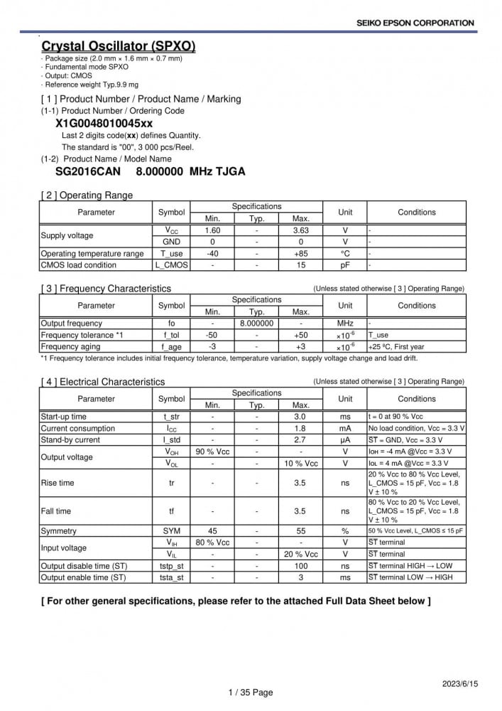 EPSON datasheet page 1