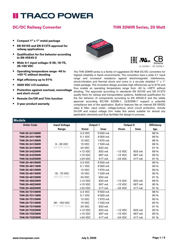 THN 20WIR datasheet page 1