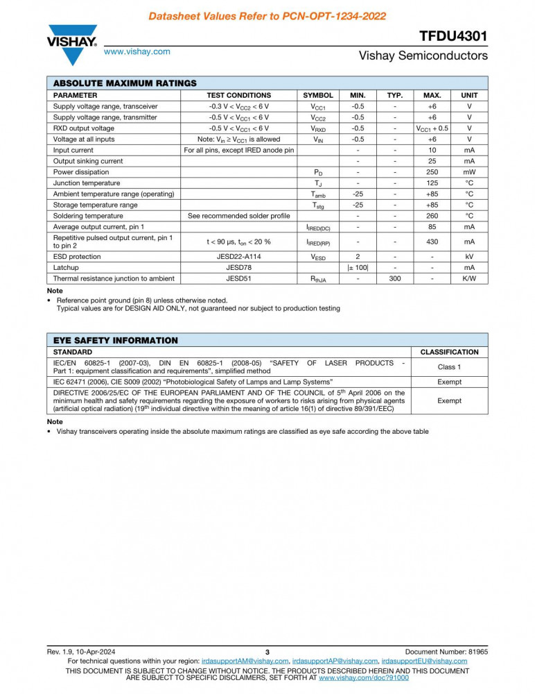 TFDU4301 technical document, page 3