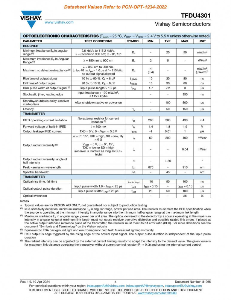TFDU4301 technical document, page 5