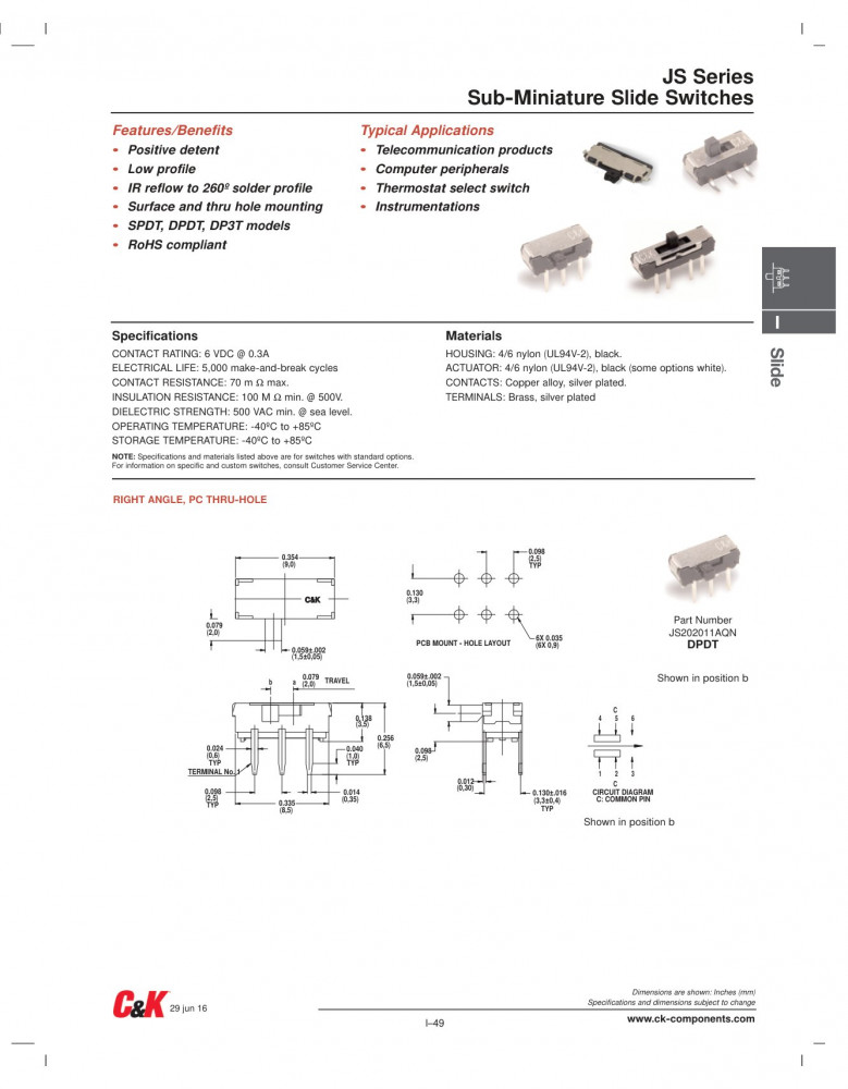C&K JS Series datasheet page 1