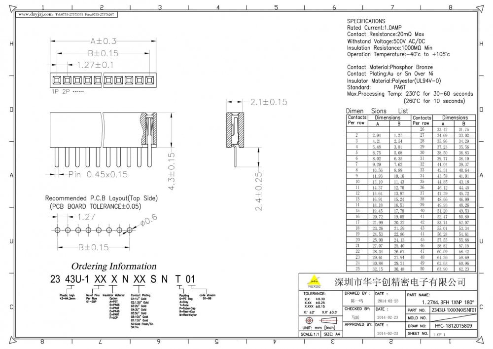 HOAUC 2343U series technical drawing