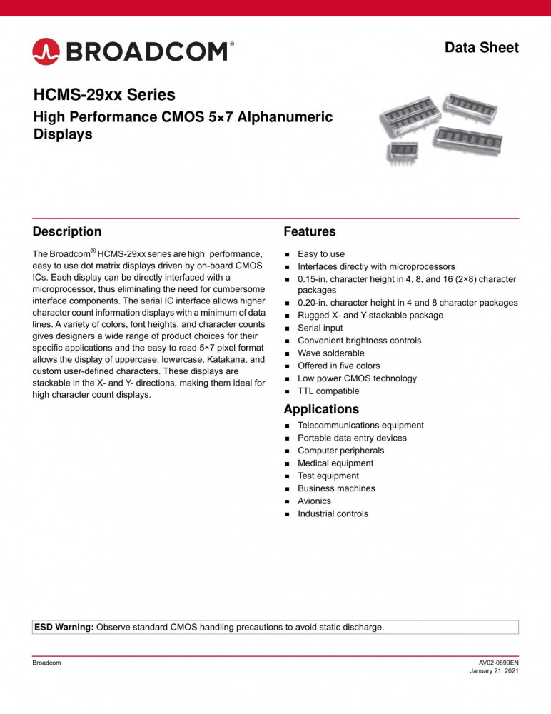 HCMS-29xx datasheet page 1