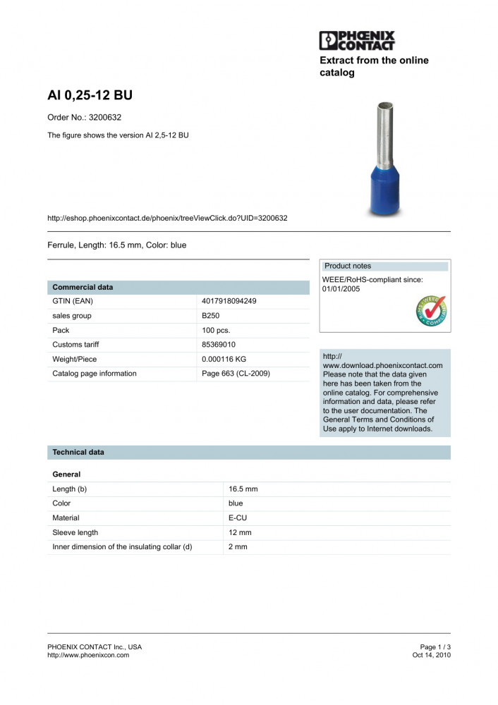 Phoenix Contact 3200632 catalog page