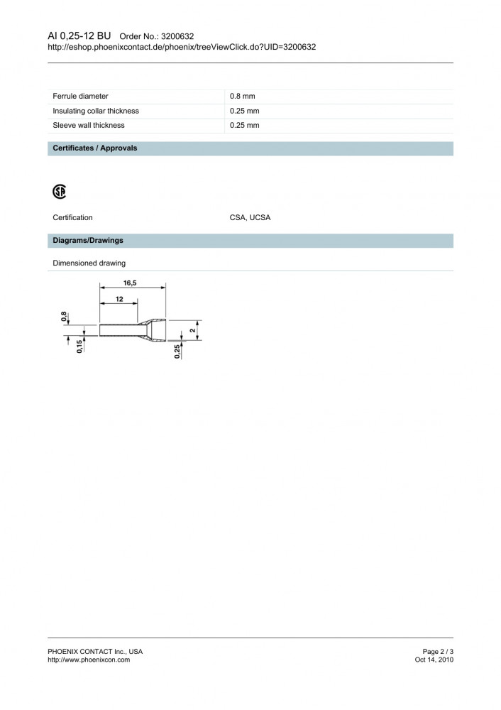 Phoenix Contact 3200632 technical data