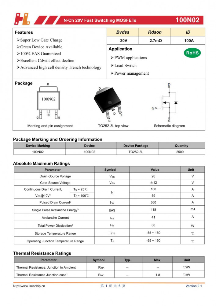 HL 100N02 datasheet page 1