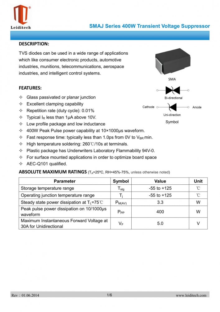 SMAJ series datasheet page 1
