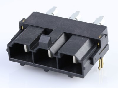 Mini-Fit Sr. Right-Angle Header, 10.00mm Pitch, Single Row, 3 Circuits, 5.10mm Tail Length, for 3.18mm PCB, Tin (Sn) Plating, with Clip, USE NYE LUBE ON MATING SURFACES