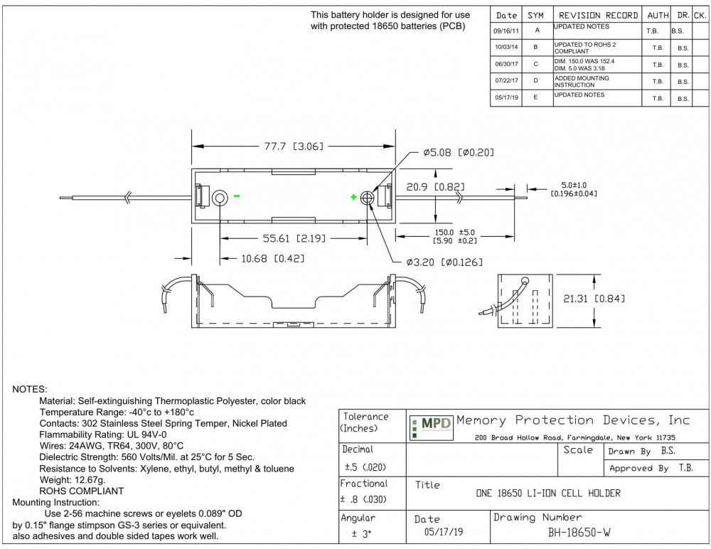 BH-18650-W technical document preview