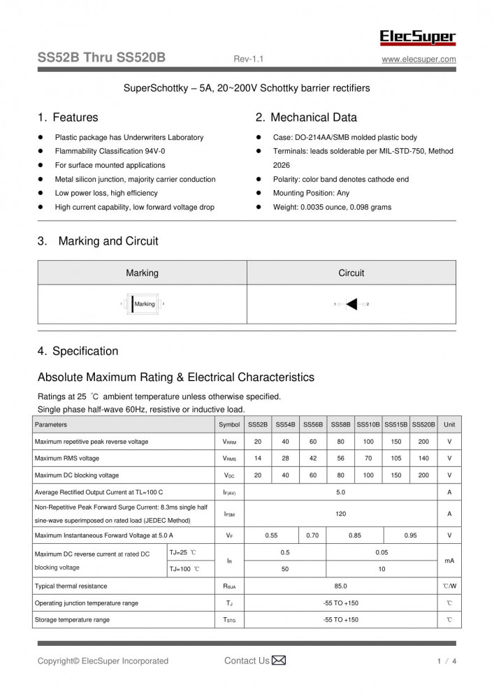 SS56B datasheet page 1