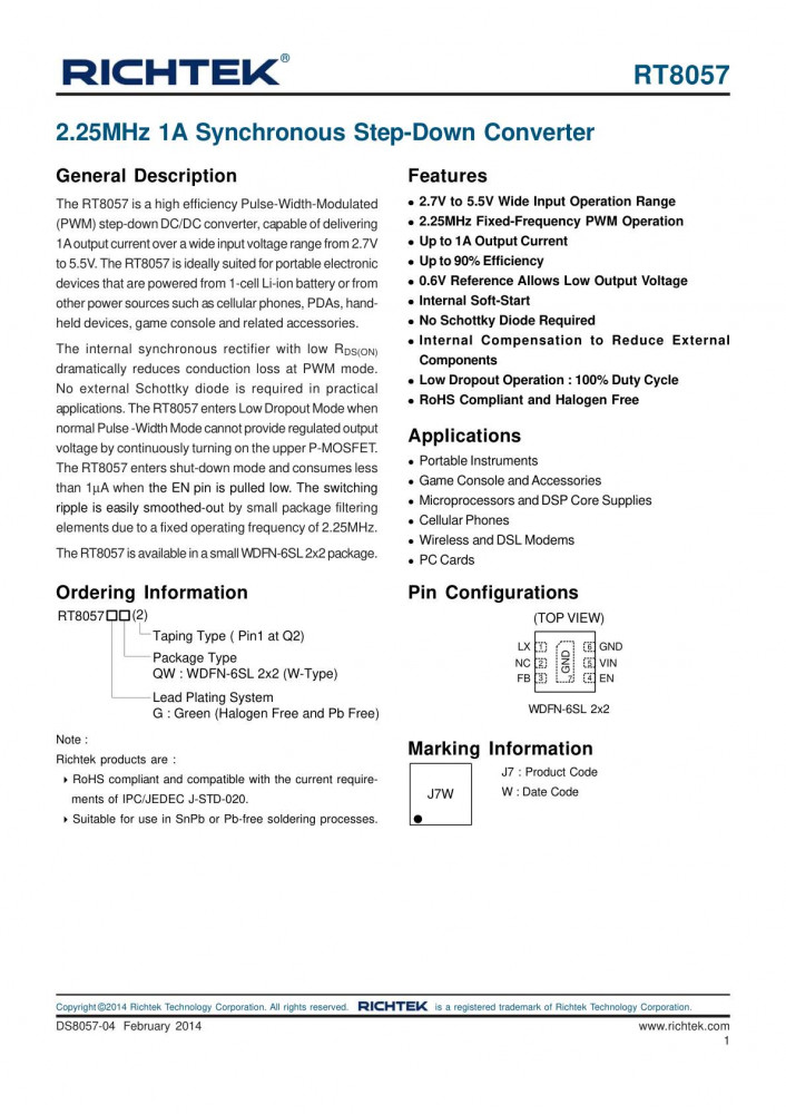 RT8057 datasheet page 1