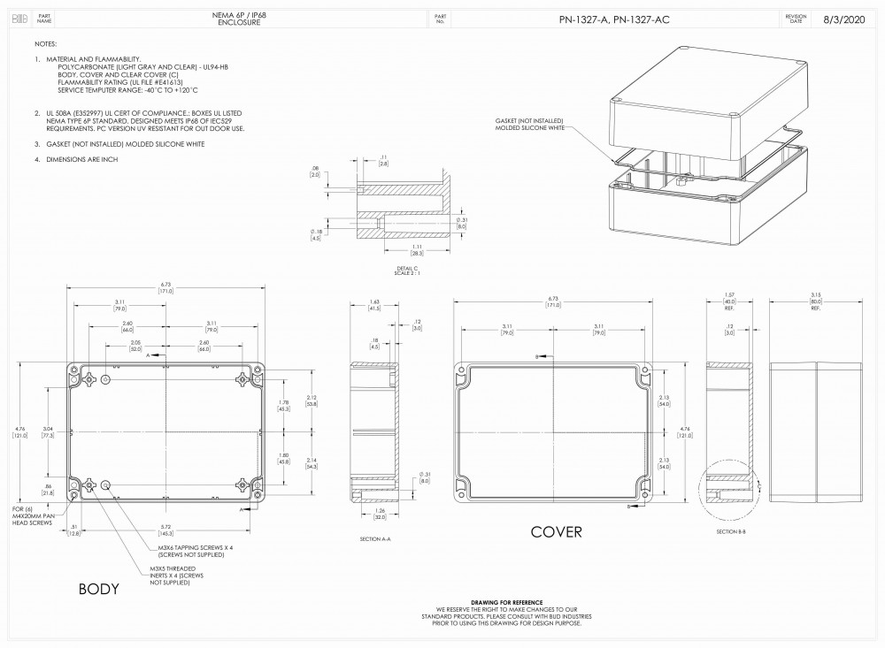 PN-1327-AC enclosure technical drawing