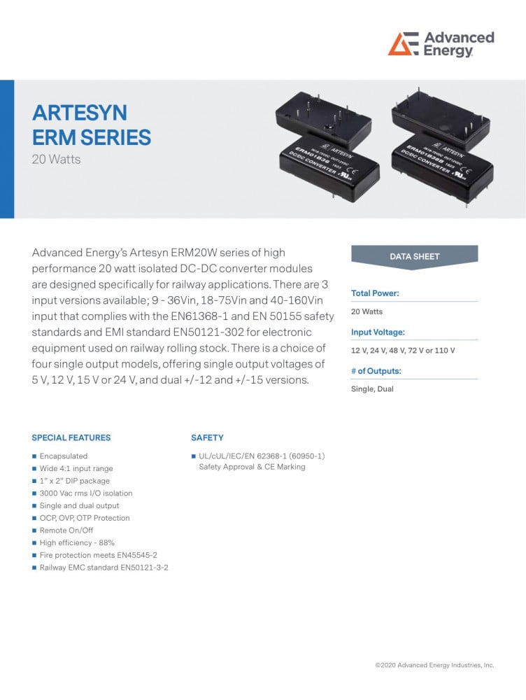 Artesyn ERM series datasheet page 1