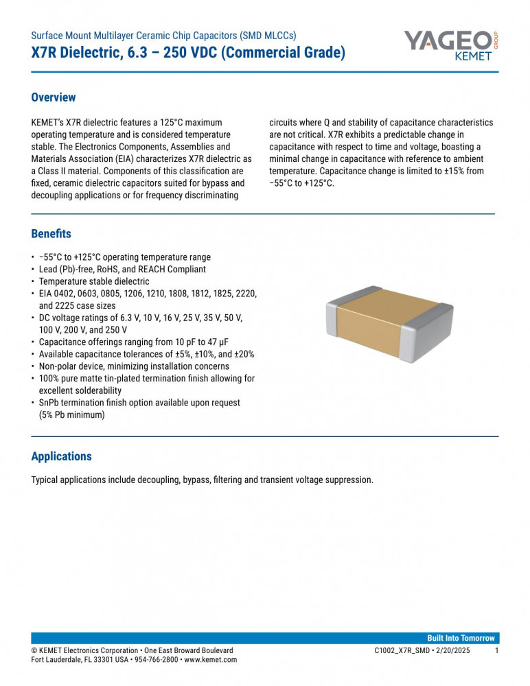 KEMET X7R datasheet page 1