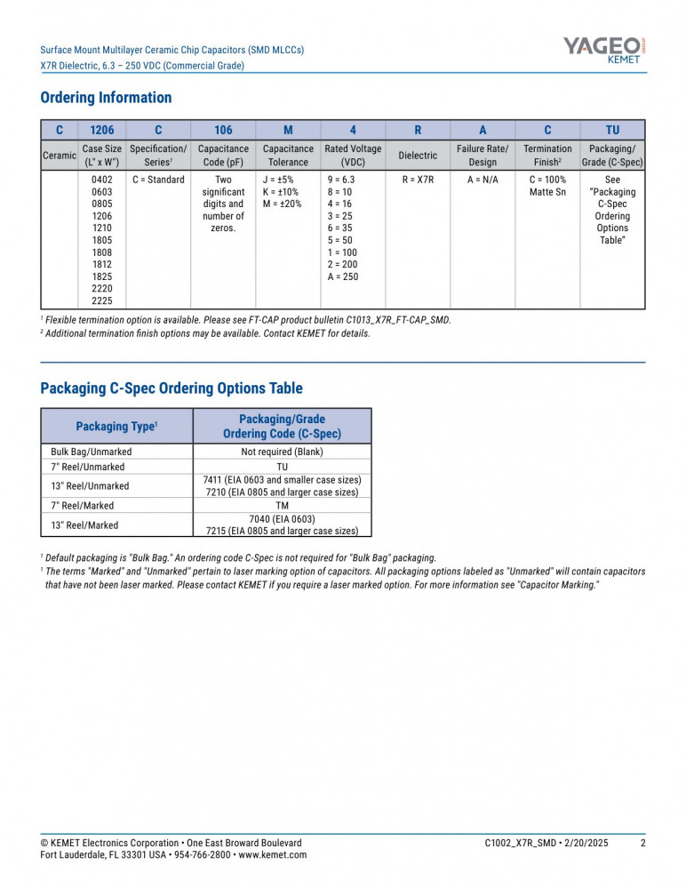 KEMET X7R datasheet page 2