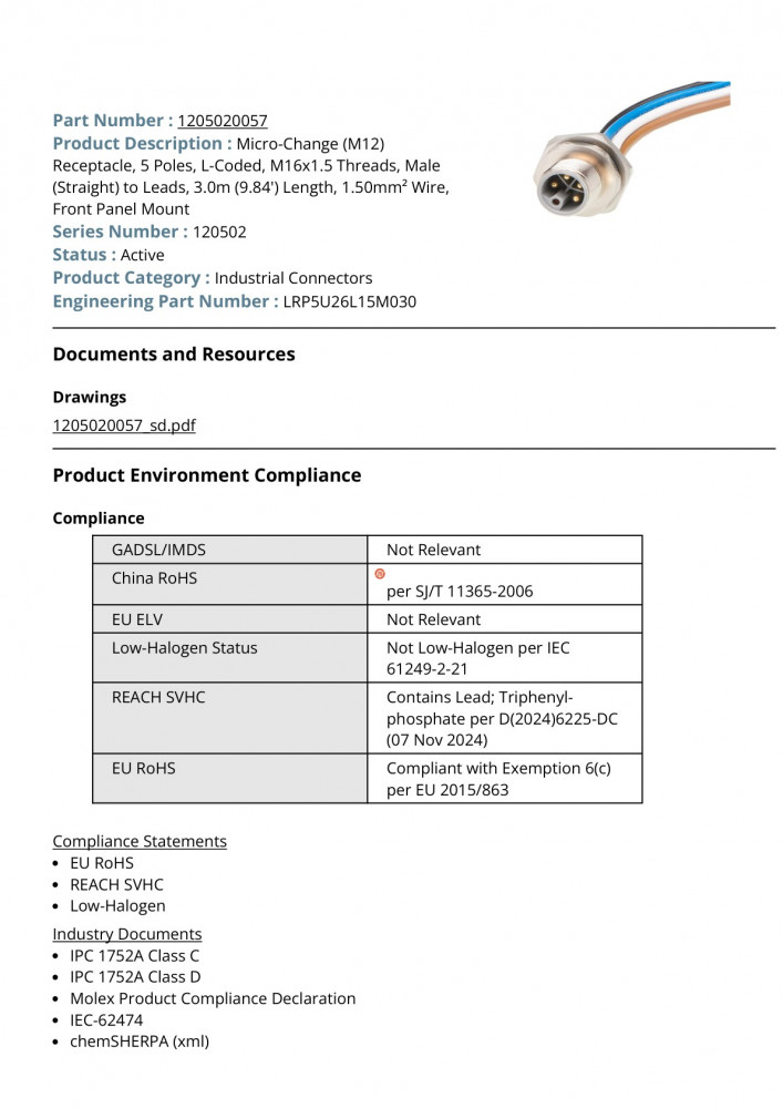 MOLEX 1205020057 product drawing page 1