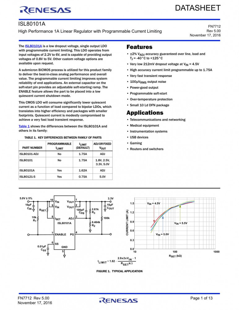 ISL80101A datasheet page 1