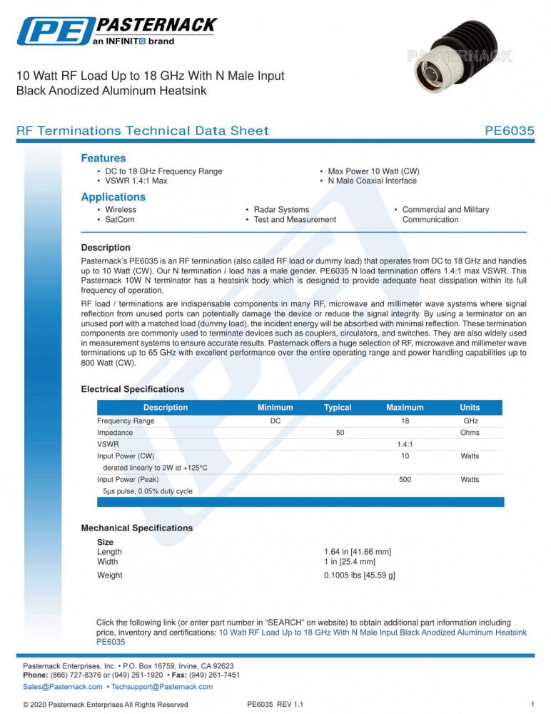 PE6035 technical datasheet page 1