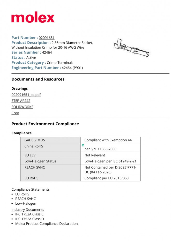 Molex 02091651 drawing, page 1
