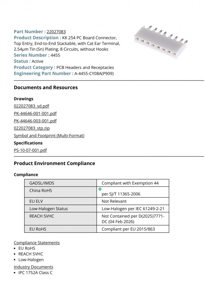 MOLEX 22027083 technical document preview 1