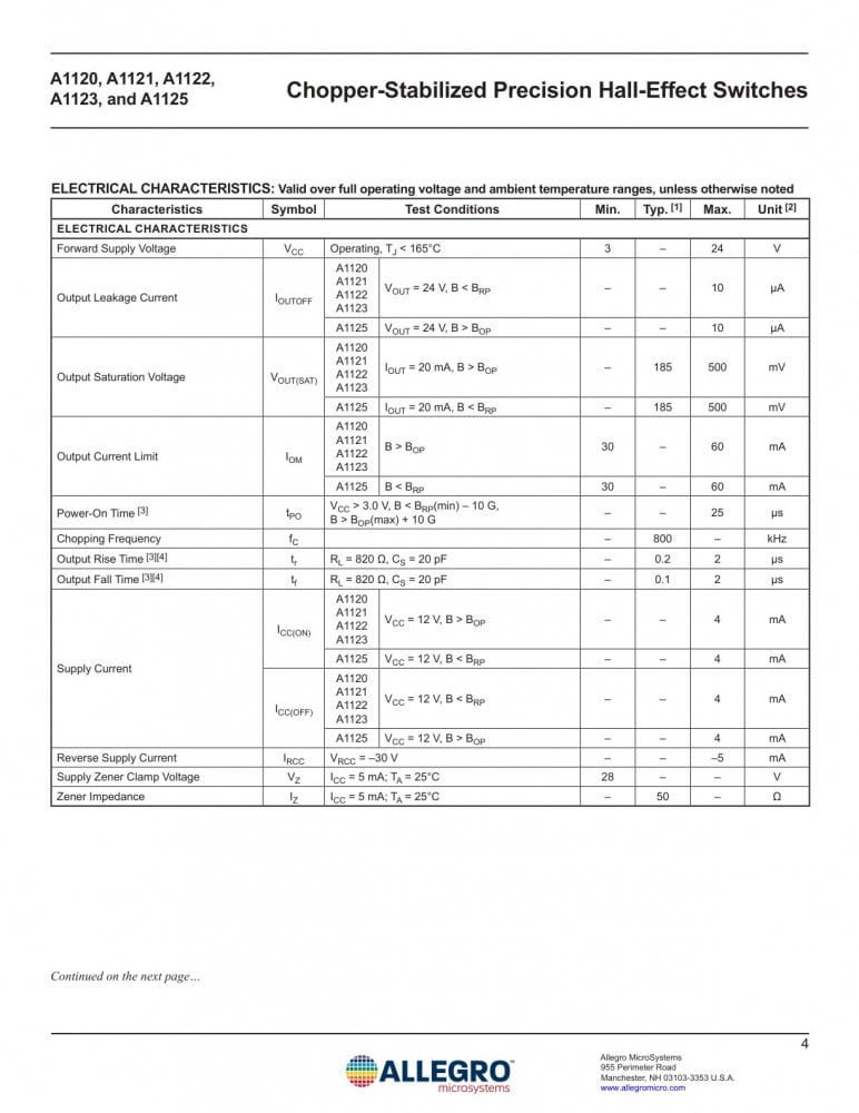 A1120 datasheet page 4