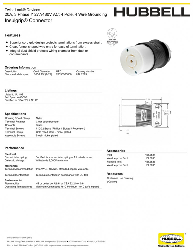 HBL2523 product documentation image