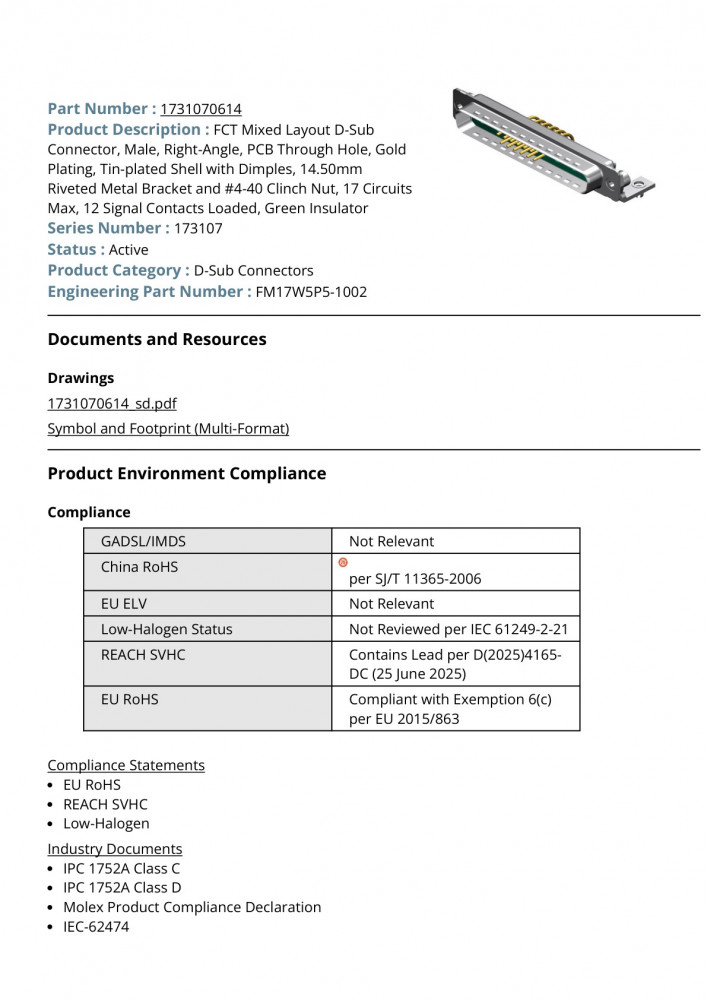 MOLEX 1731070614 drawing page 1