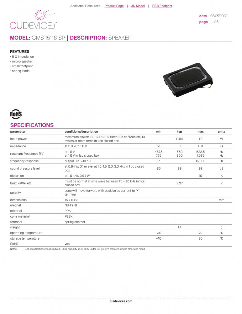 CMS-15116-SP datasheet page 1