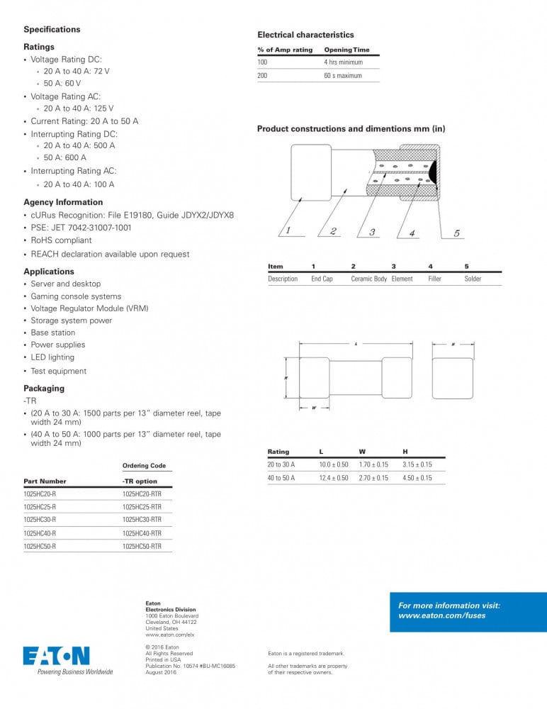 Eaton 1025HC40-RTR datasheet page 2