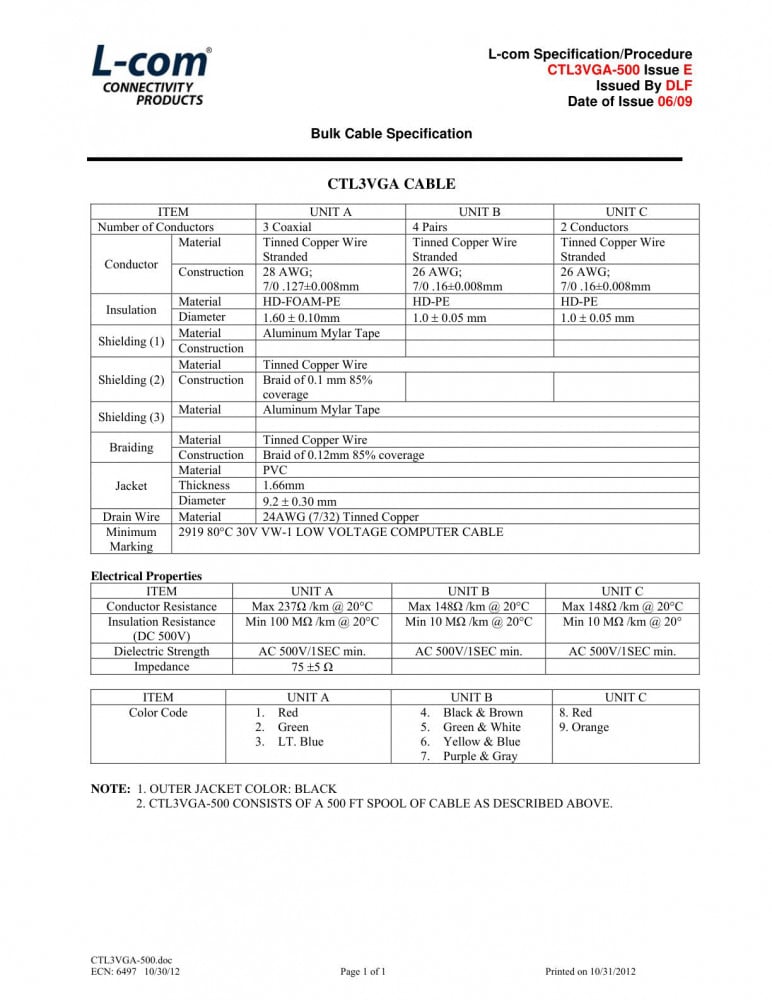 CTL3VGA-500 technical document preview