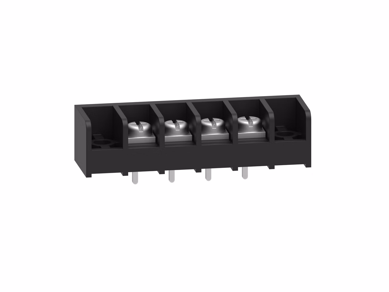 8.26mm Pitch, Single Row, Tri-Barrier Terminal Strip, with Mounting Ends, Black, Steel Screws, 4 Circuits for sale