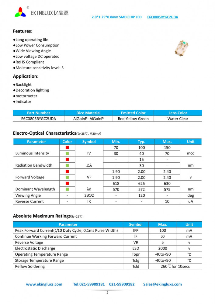 E6C0805RYGC2UDA datasheet page 2