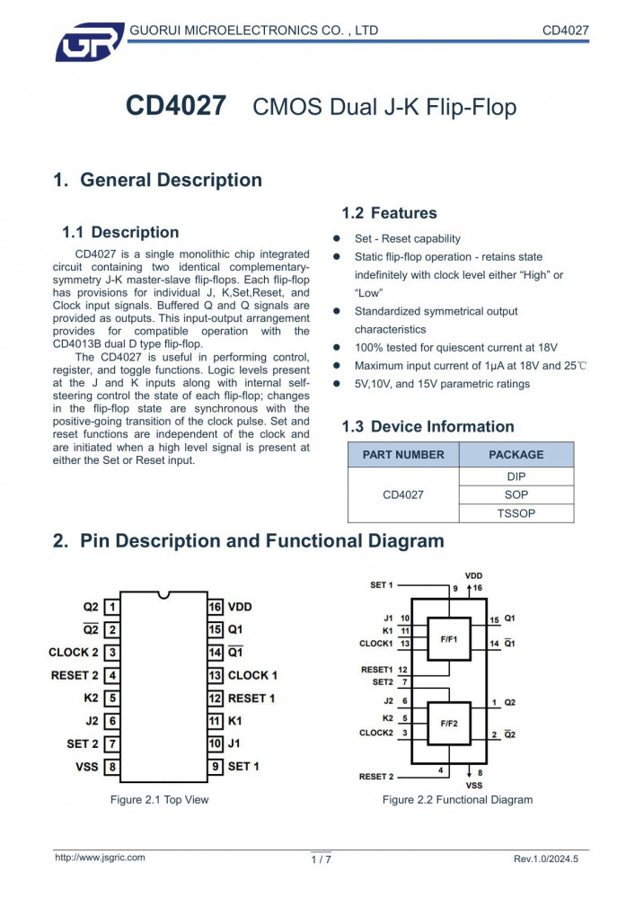 CD4027 datasheet page 1