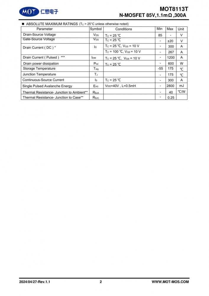 MOT8113T datasheet page 2