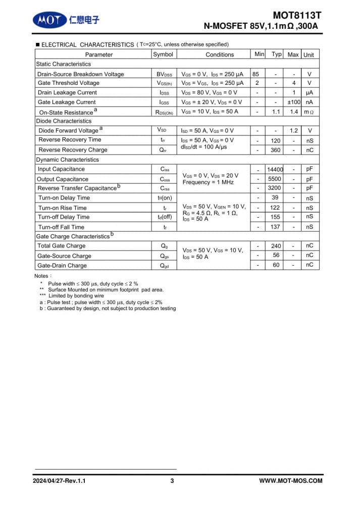 MOT8113T datasheet page 3
