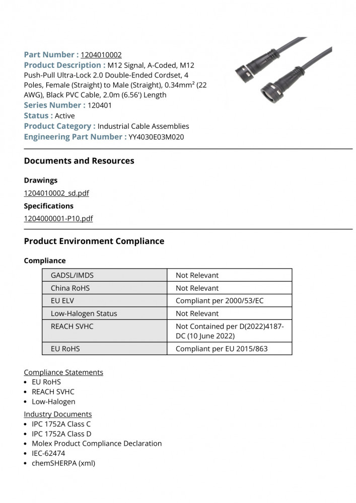 Molex product specification document page 1