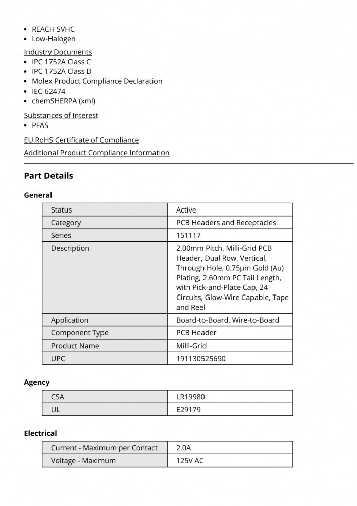 Molex Milli-Grid header product specification page 2